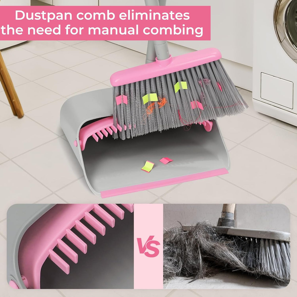 Pink Broom with Dustpan Combo Set，52