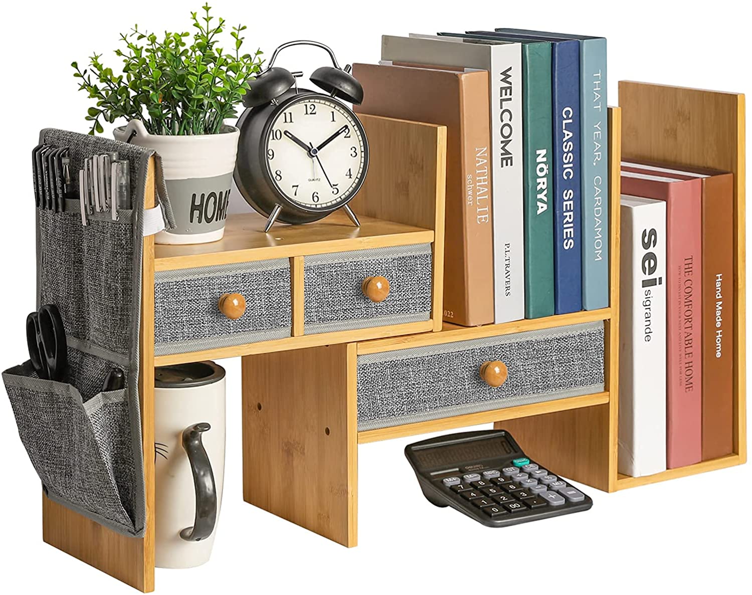 Expandable desk shelf store